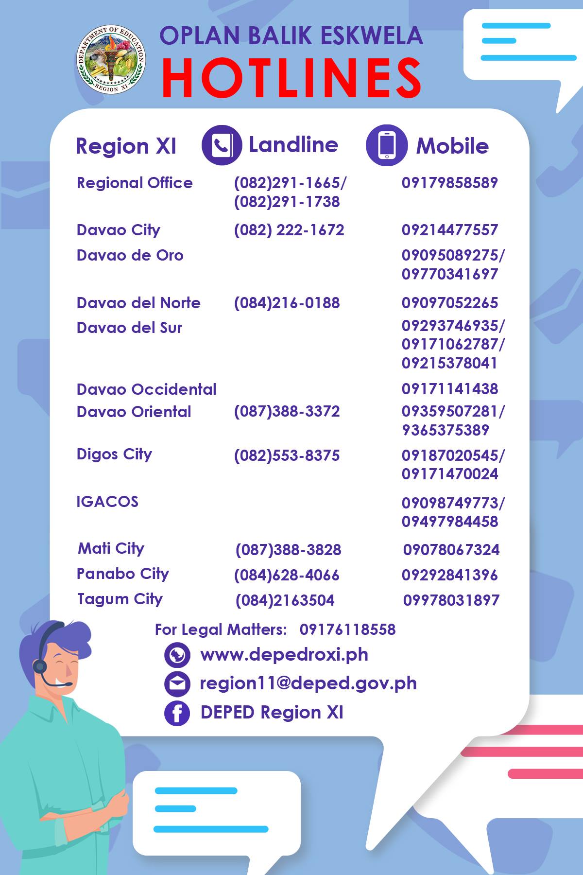 Oplan Balik Eskwela Hotlines - Department of Education Region XI