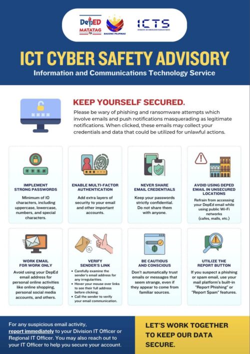 DEPED ICT Cyber Safety Advisory. - Department of Education Region XI